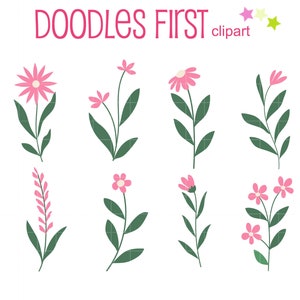 Pink Flowers Set Digital Clip Arts for Scrapbooking Card Making Cupcake ...