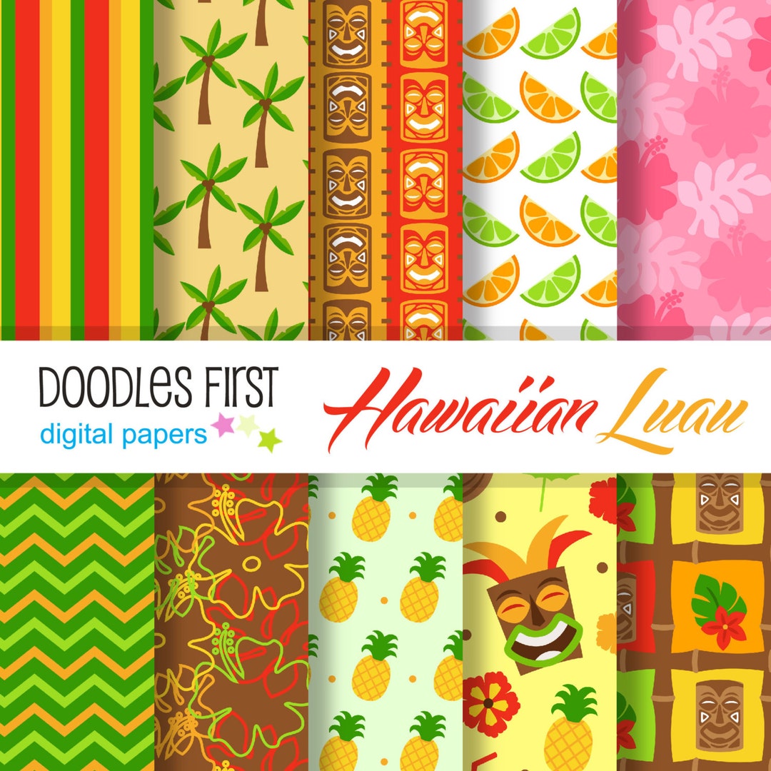 Hawaiian Luau Digital Paper Pack Includes 10 for Scrapbooking Paper ...