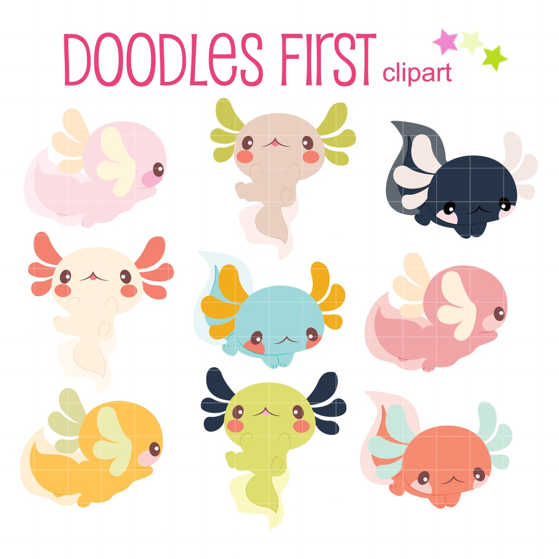 Cute Axolotl Collection Digital Clip Art for Scrapbooking Card Making ...