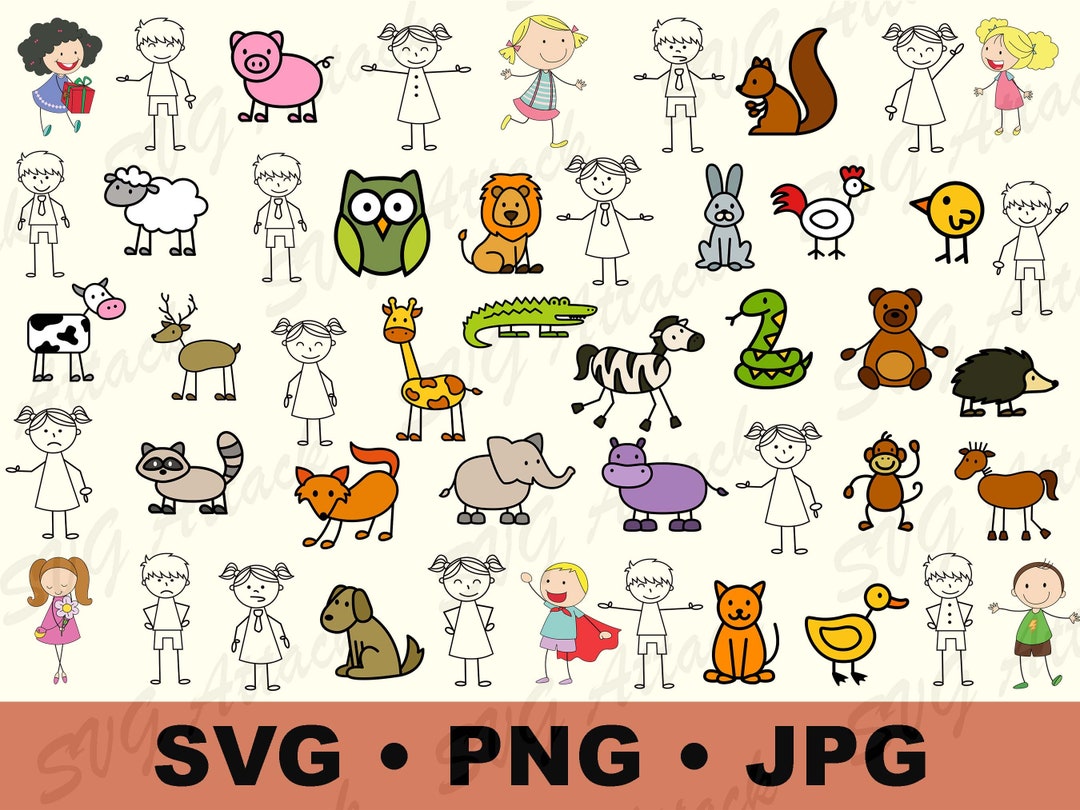 Stick Kids & Animals SVG Design Bundle | Stick Kids SVG for Cutting ...
