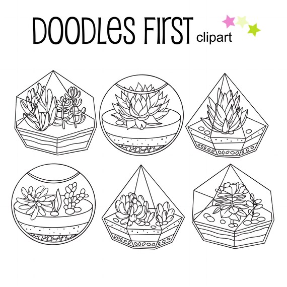 Terrarium Plant Outline Drawing Clip Art for Scrapbooking Card - Etsy ...