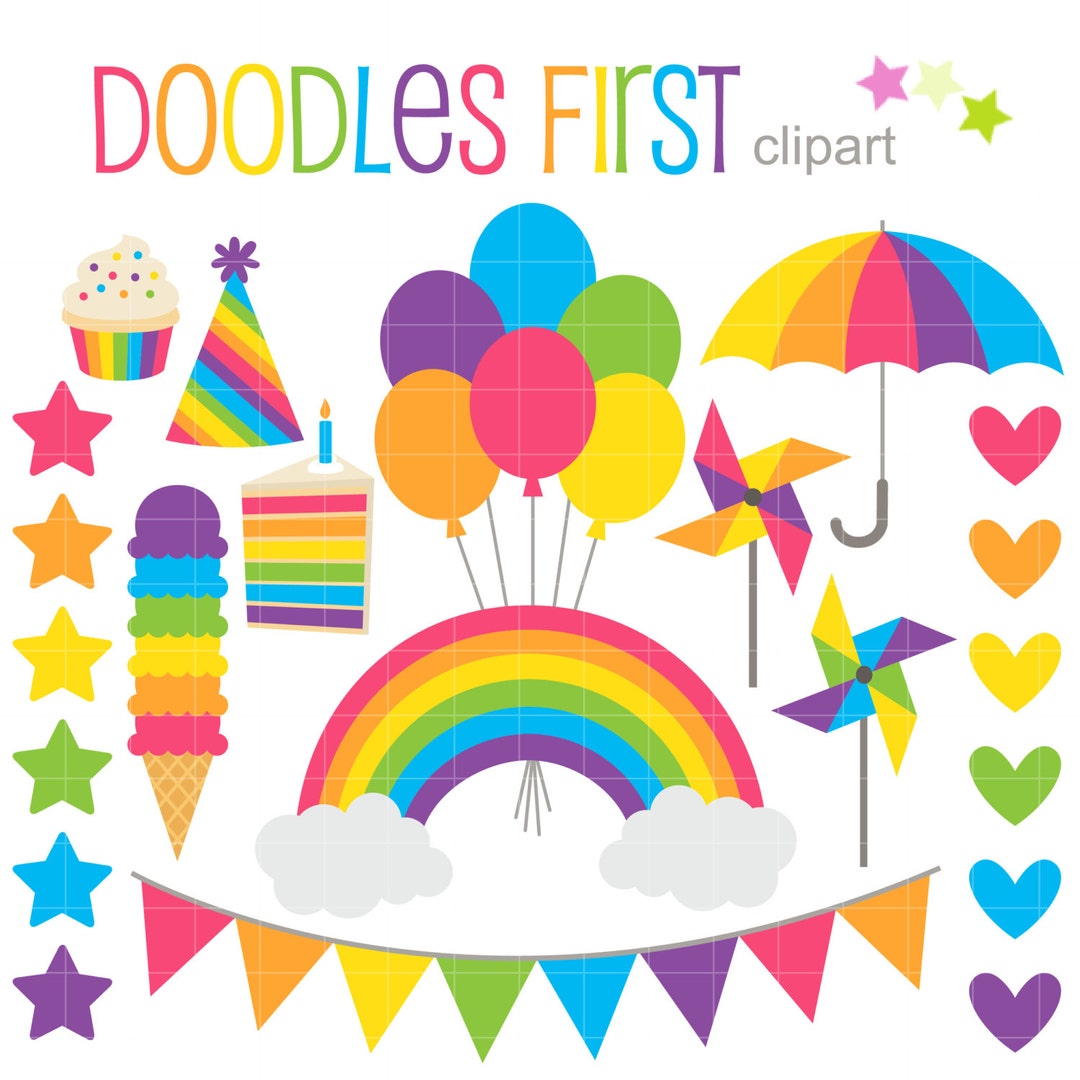 Rainbow Party Clip Art for Scrapbooking, Cricut Cut Files, Sublimation ...