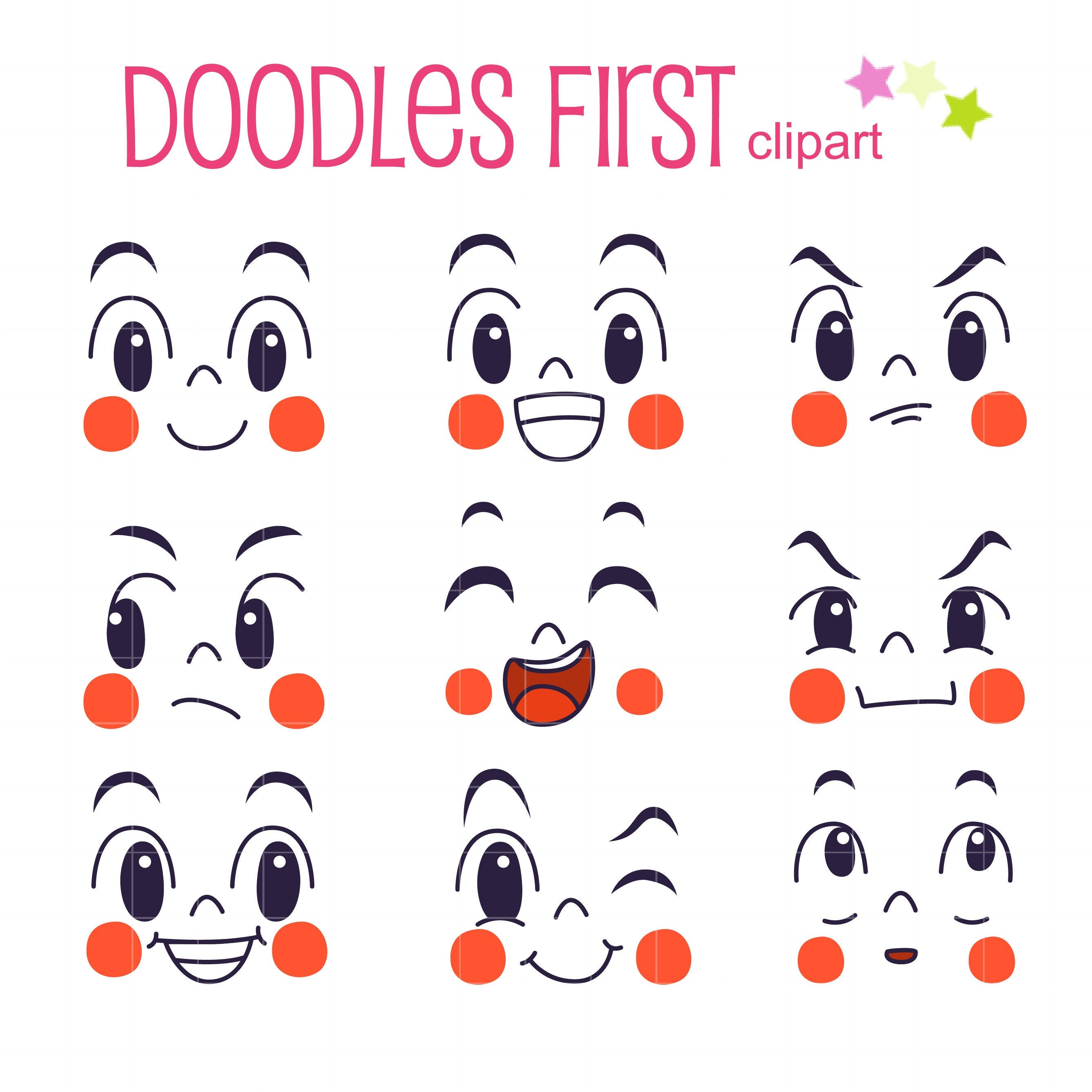 Cartoon Emoticon Faces Clip Art for Scrapbooking Card Making Cupcake ...
