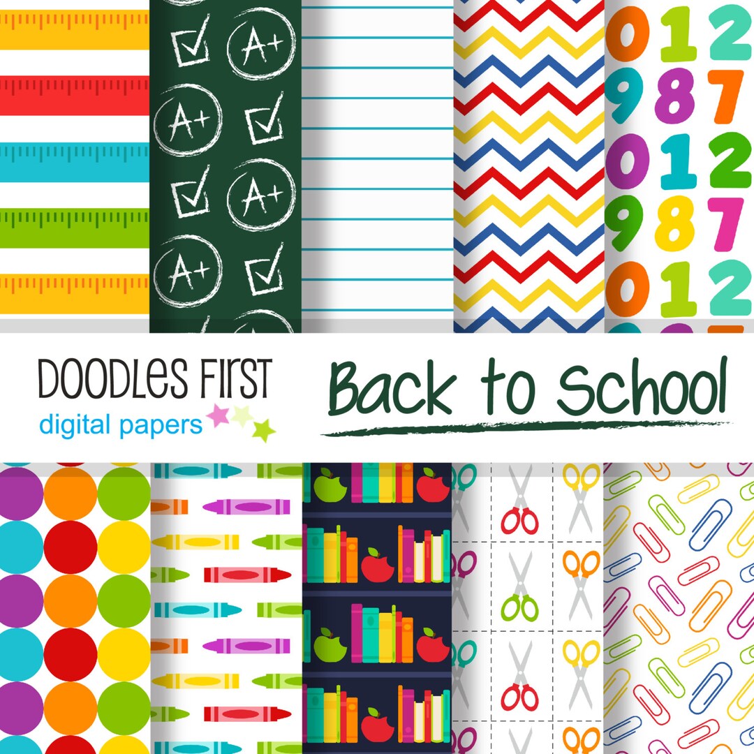 Back to School Digital Paper Pack Includes 10 for Scrapbooking Paper ...