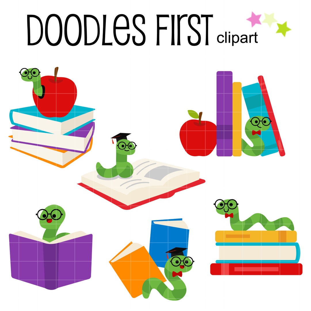 Cute Little Bookworm Digital Clip Art for Scrapbooking Card Making ...