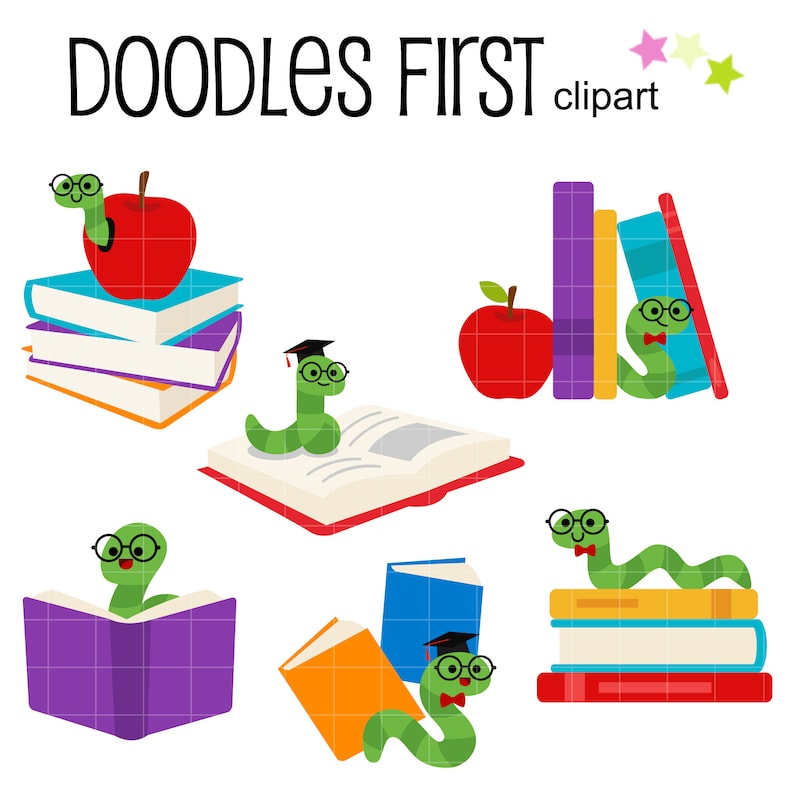 Cute Little Bookworm Digital Clip Art for Scrapbooking Card - Etsy