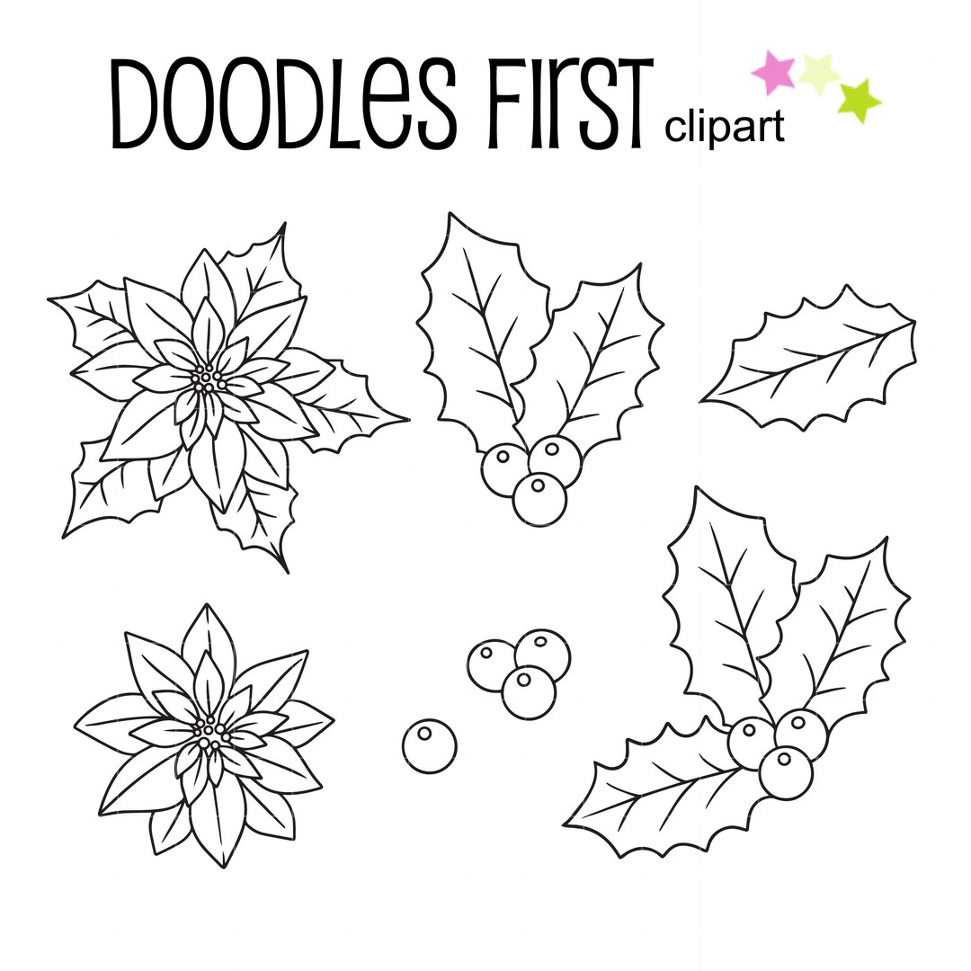 Christmas Flower and Leaves Outline Clip Art (digital Download) - Etsy