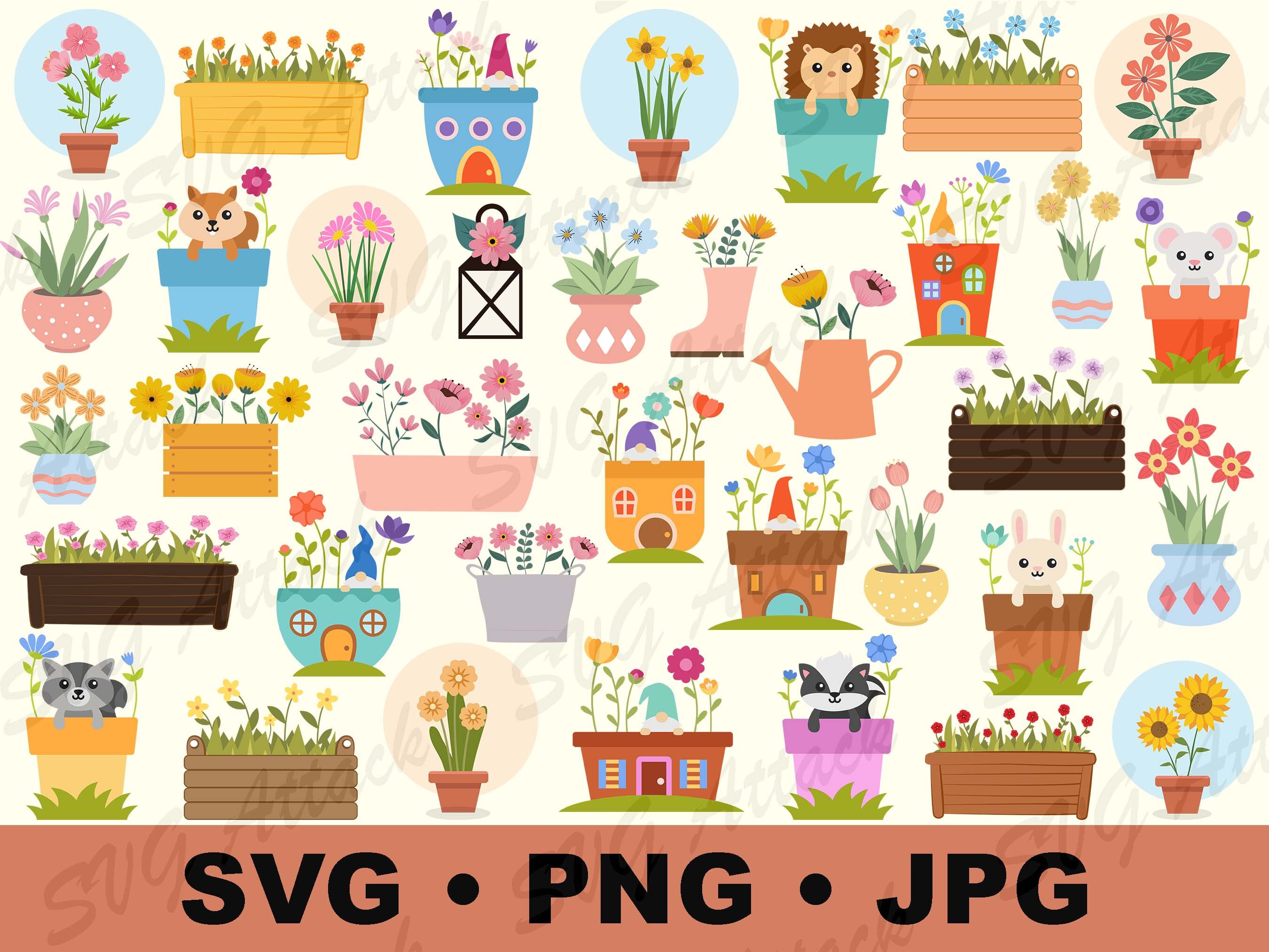 Flower Pots Clipart Bundle: Floral SVG, PNG, JPG (digital Download) - Etsy