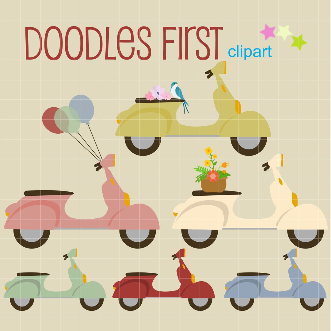 Retro Scooters Collection Digital Clipart for Scrapbooking, Cricut Cut ...