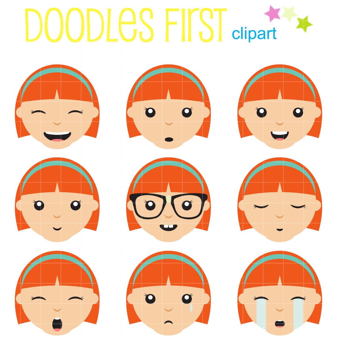 Girl Facial Expressions Clip Art for Scrapbooking Card Making Cupcake ...
