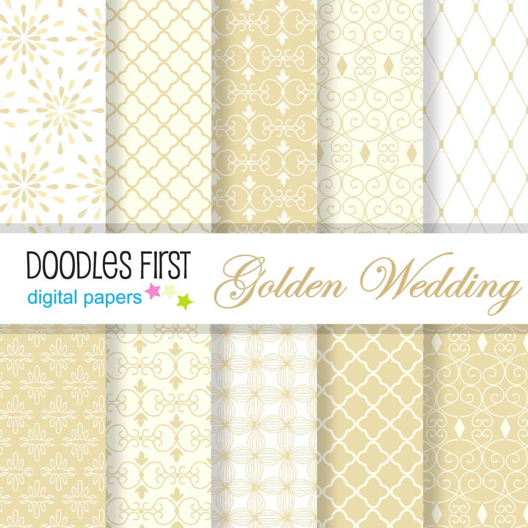 Golden Wedding Elegant Digital Paper Pack Includes 10 for Scrapbooking ...