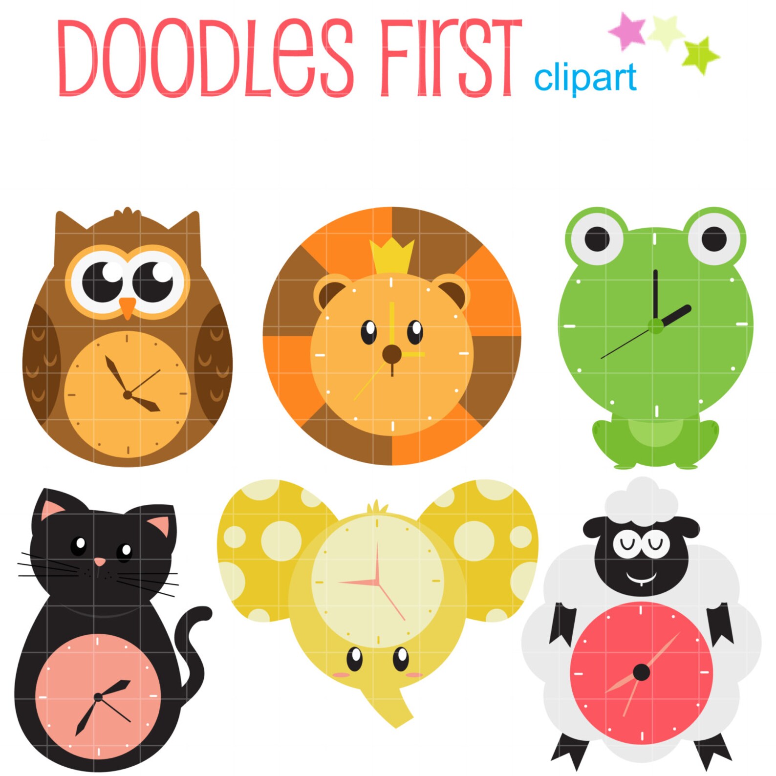 Animal Clock Set Clip Art for Scrapbooking Card Making Cupcake Toppers ...