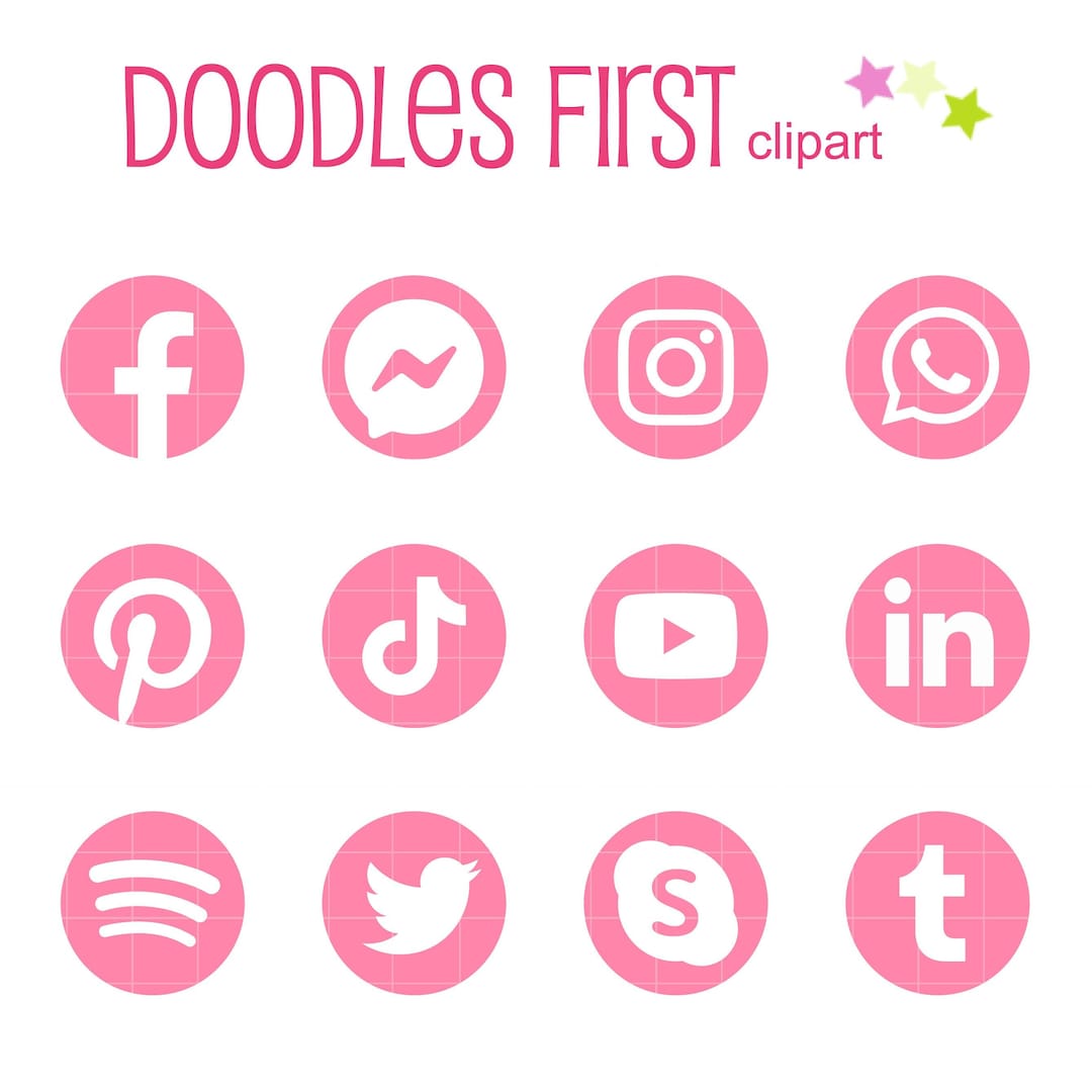 Pink Social Media Icons Digital Clip Art for Scrapbooking Card Making ...