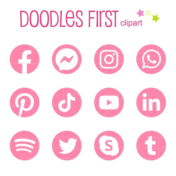Pink Social Media Icons Digital Clip Art for Scrapbooking Card | Etsy