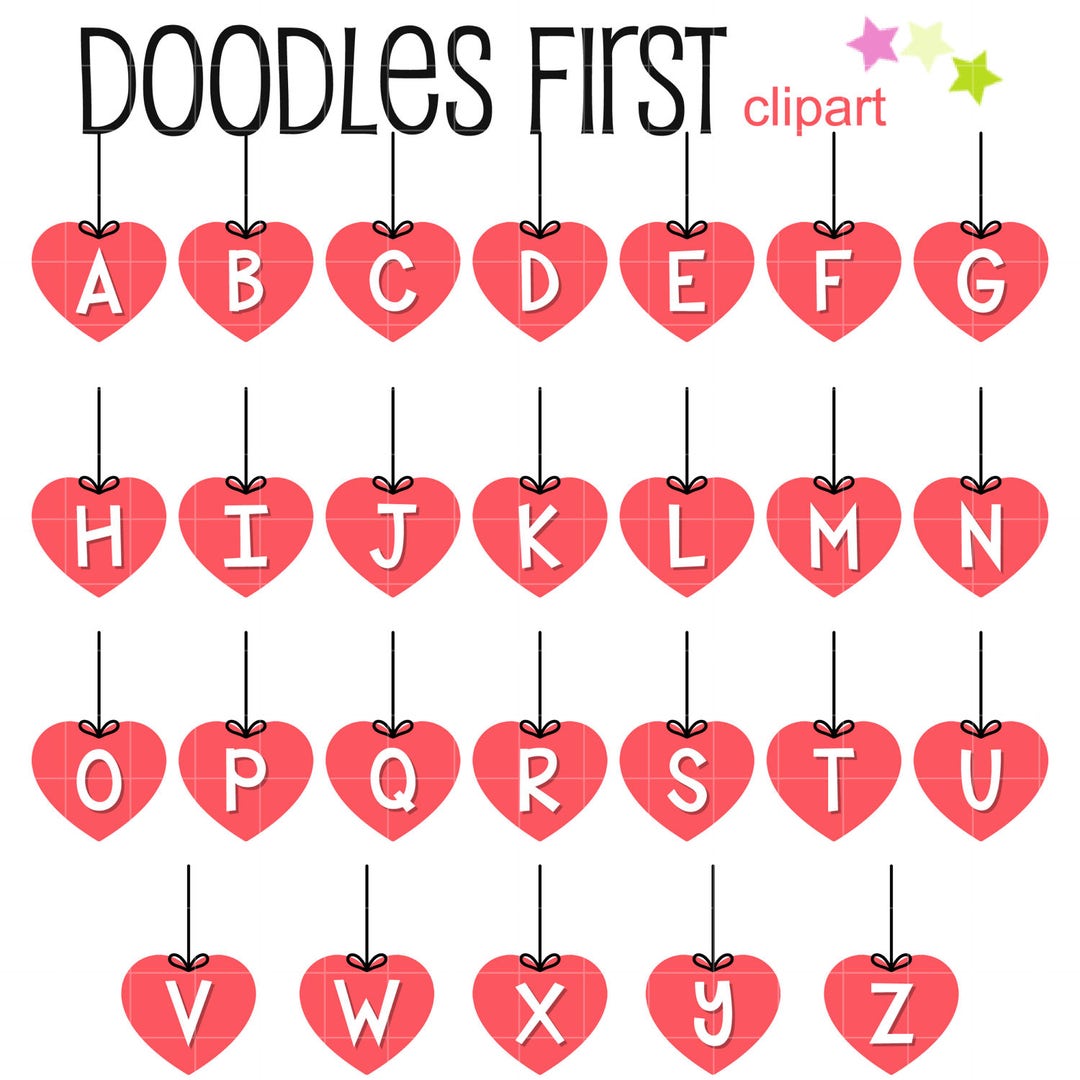 Hanging Hearts Alphabet Digital Clip Art for Scrapbooking Card Making ...