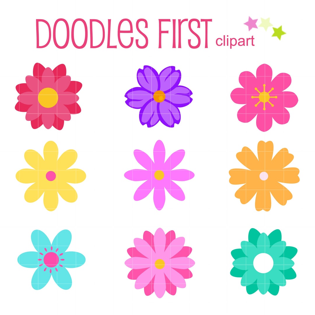Colorful Flowers Digital Clip Art for Scrapbooking Card Making Cupcake ...