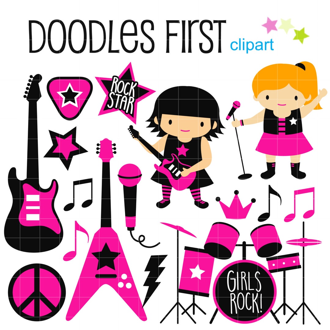 Rockstar Girl Band Digital Clip Art for Scrapbooking Card Making ...