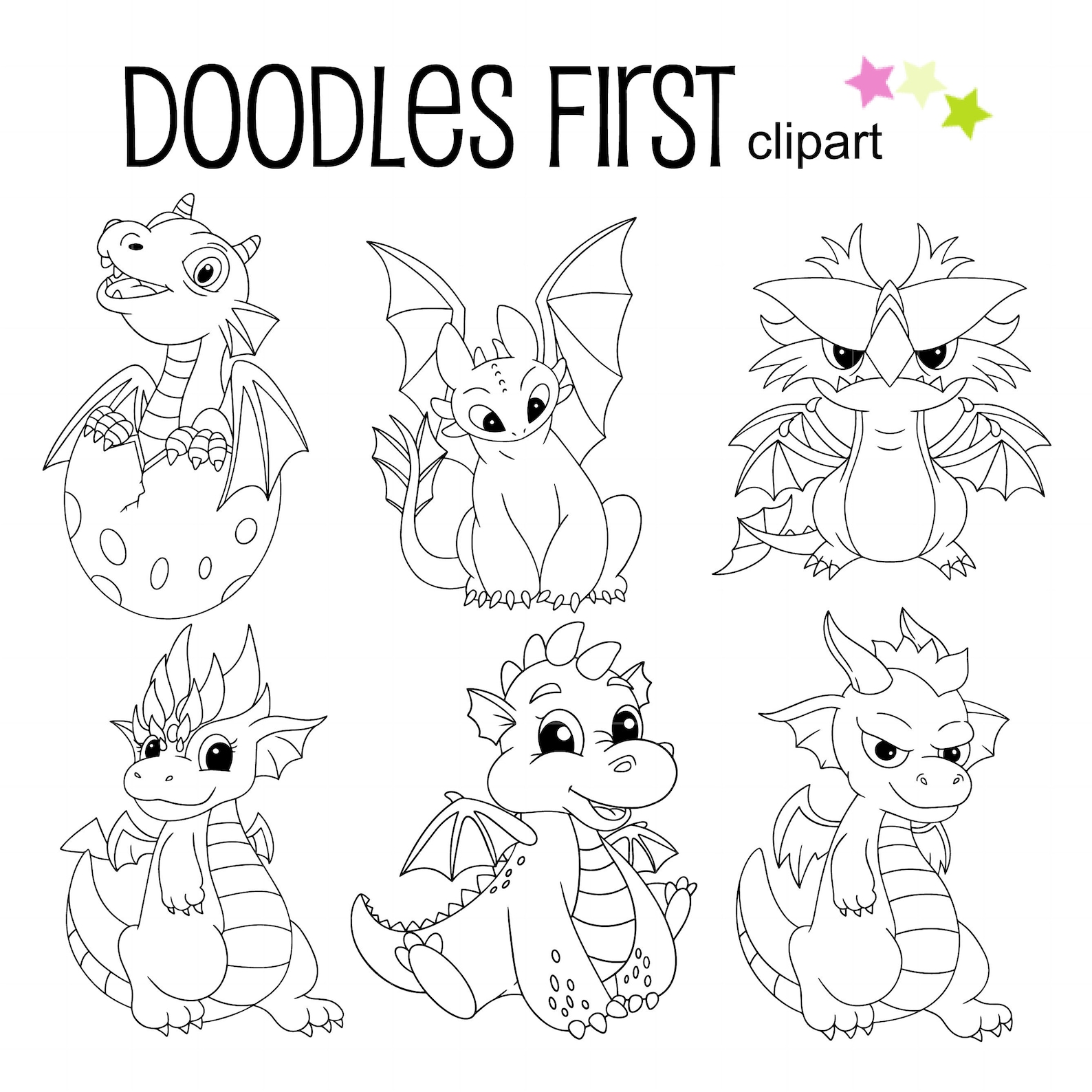 Cute Dragon Outline Clipart, SVG Cuts (digital Download) - Etsy