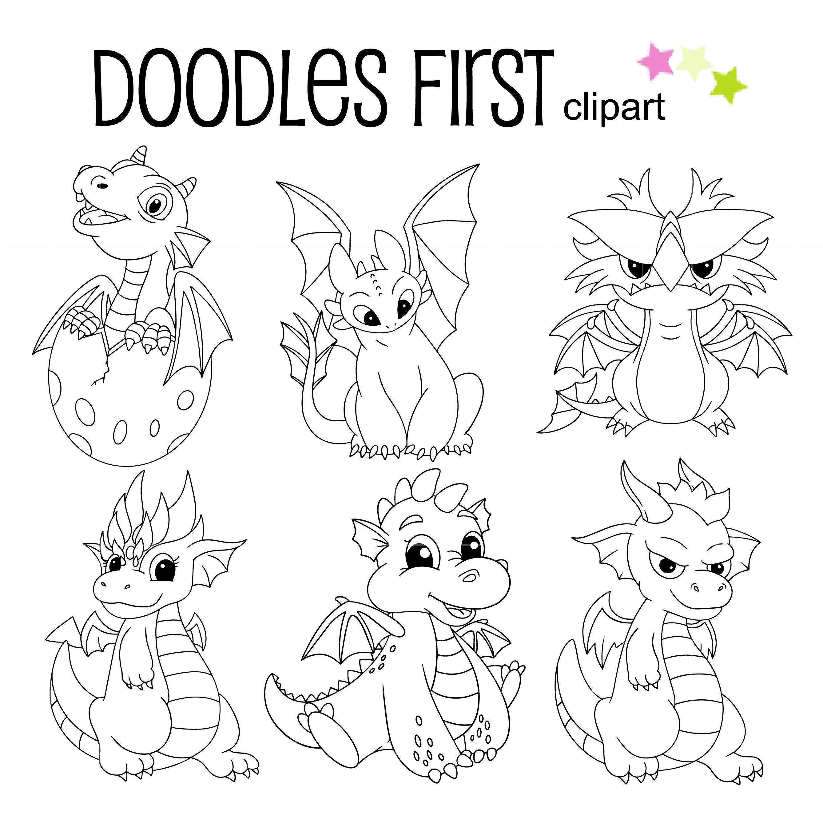 Cute Dragon Outline Drawing Clip Art for Scrapbooking Card - Etsy UK
