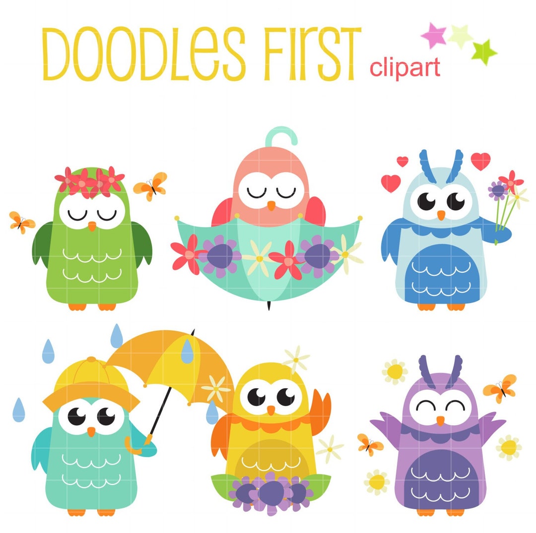 Spring Owls Digital Clip Art for Scrapbooking Card Making Cupcake ...