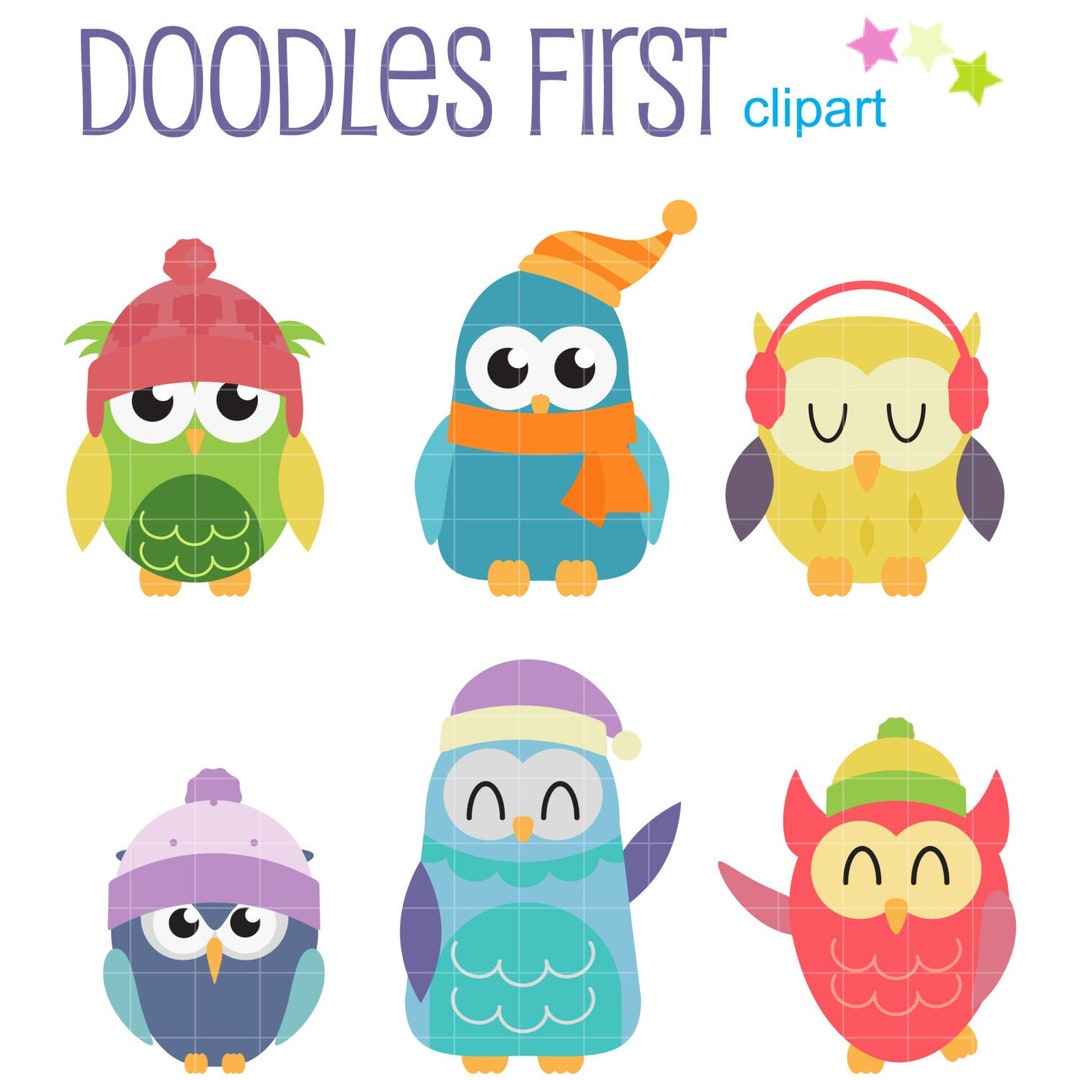 Winter Owls Digital Clip Art for Scrapbooking Card Making Cupcake ...