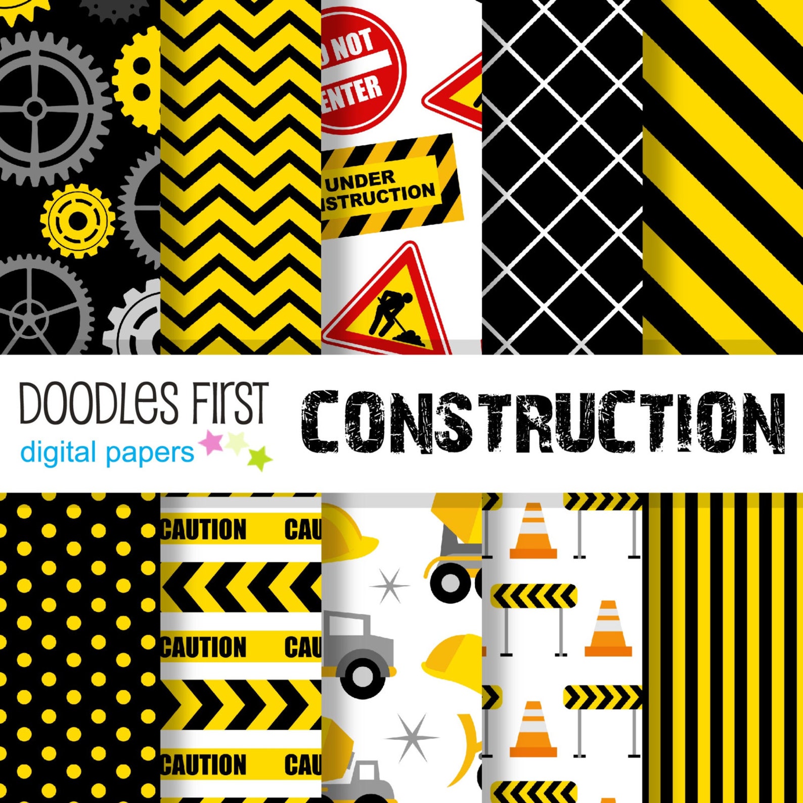 Construction Digital Paper Pack Includes 10 for Scrapbooking Paper ...