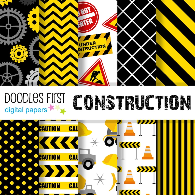 Construction Digital Paper Pack Includes 10 for Scrapbooking Paper ...