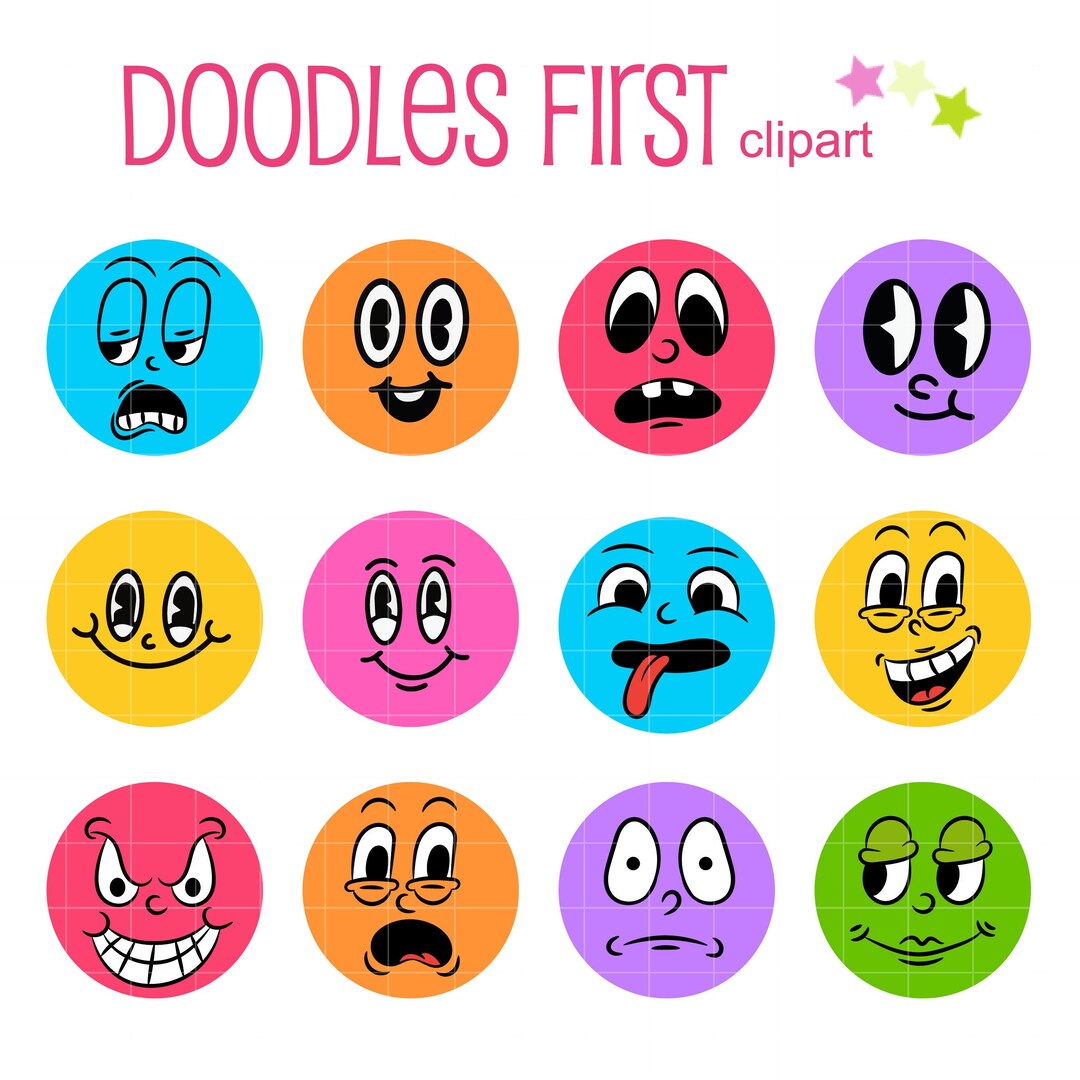 Funny Retro Emoticon Digital Clip Art for Scrapbooking Card Making ...
