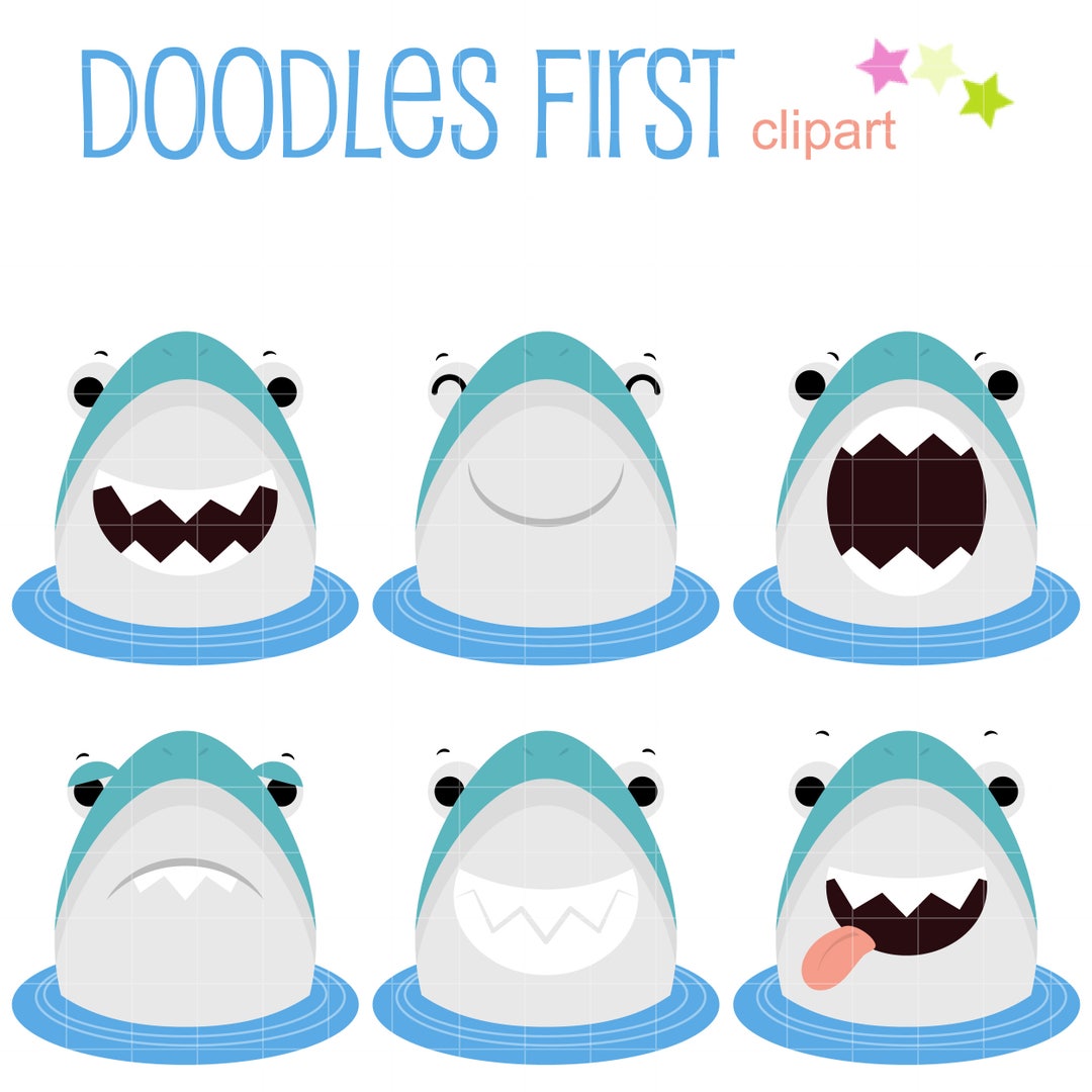 Cute Shark Faces Digital Clipart for Scrapbooking, Cricut Cut Files ...