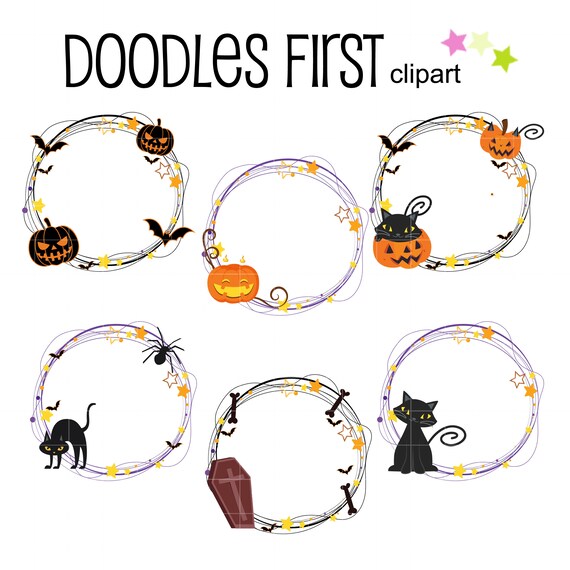 Halloween Round Frame Digital Clip Art for Scrapbooking Card | Etsy