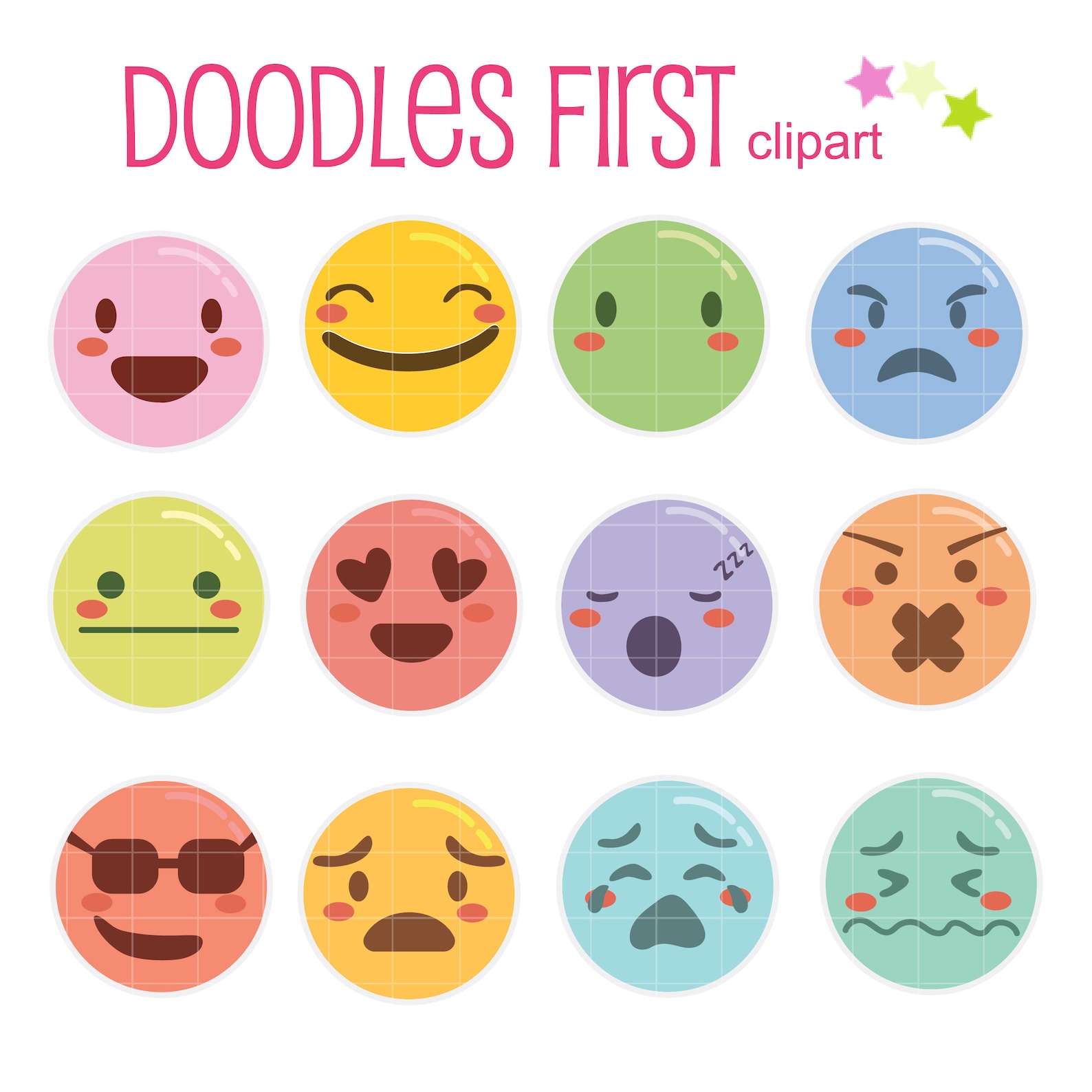 Cute Pastel Emoticons Faces Clip Art for Scrapbooking Card - Etsy
