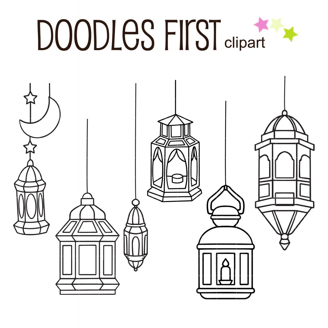 Ramadan Lantern Outline Collection Clip Art for Scrapbooking Card ...