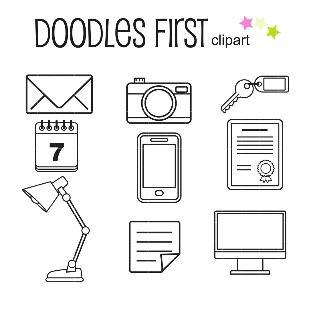 Office Stuff Outline Digital Clip Art for Scrapbooking Card Making ...