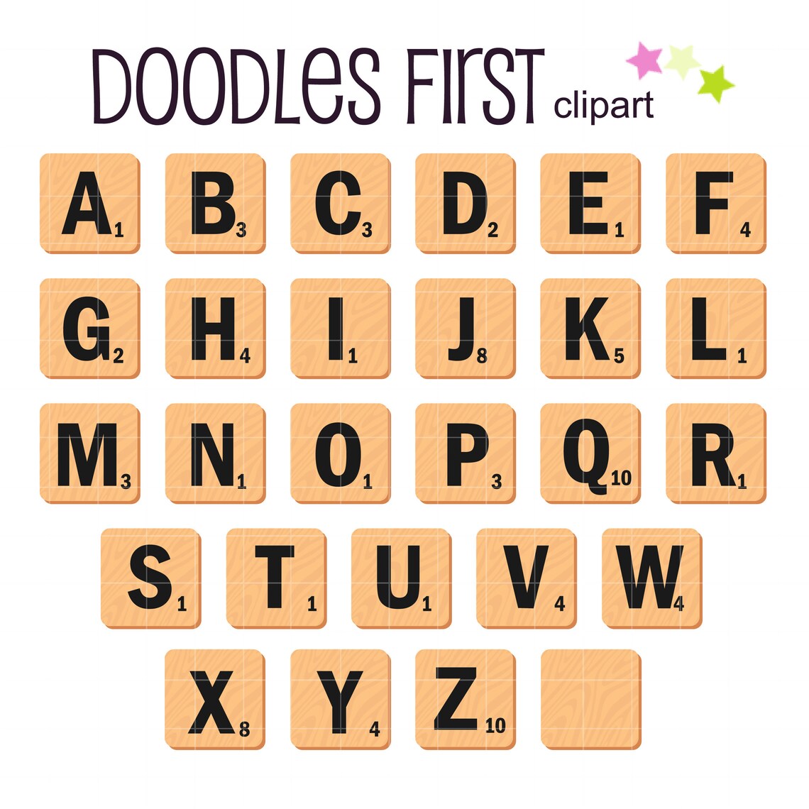 Scrabble Alphabet Wooden Tiles Digital Clip Art for - Etsy