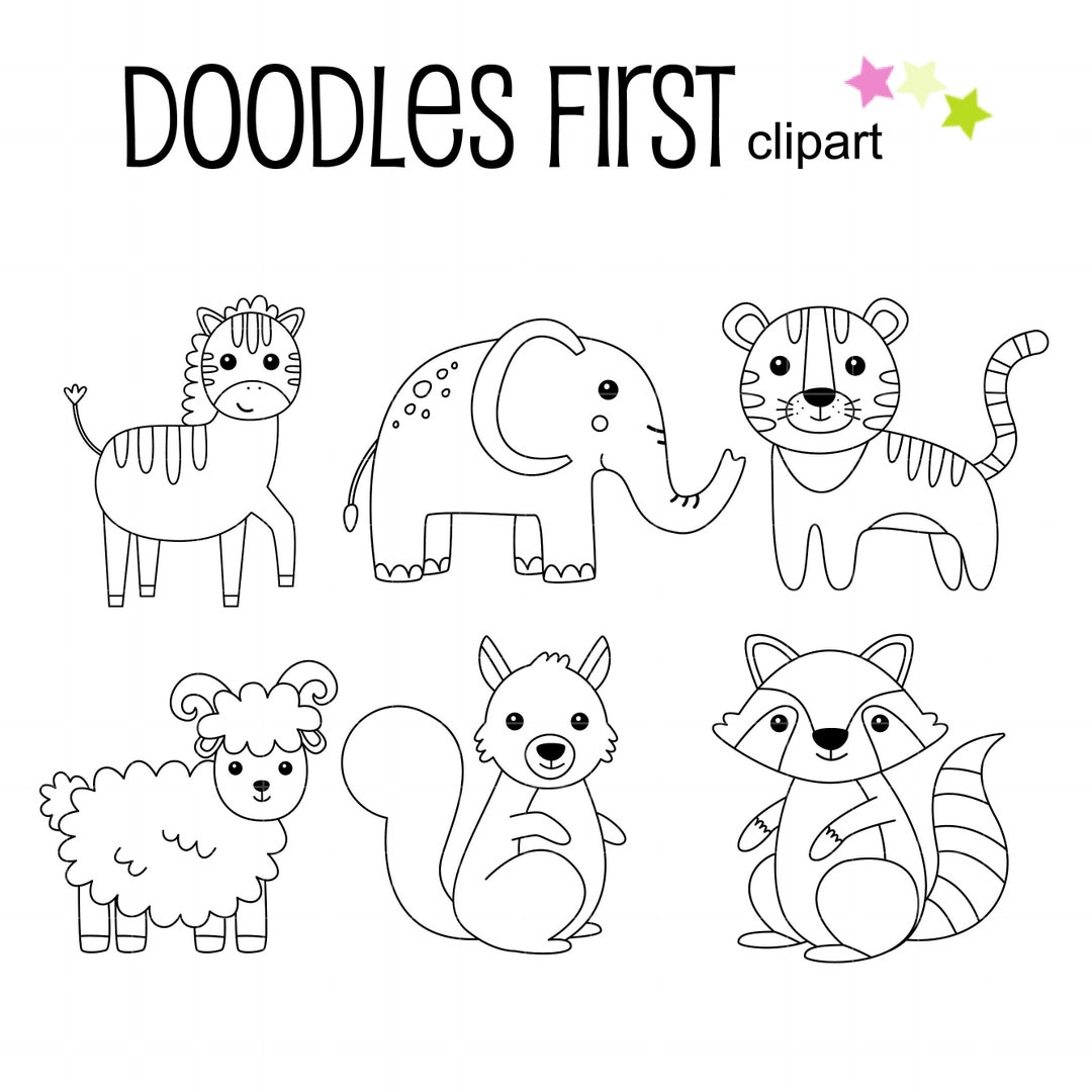 Woodland Animals Outline Drawing Digital Clip Art for Scrapbooking Card ...