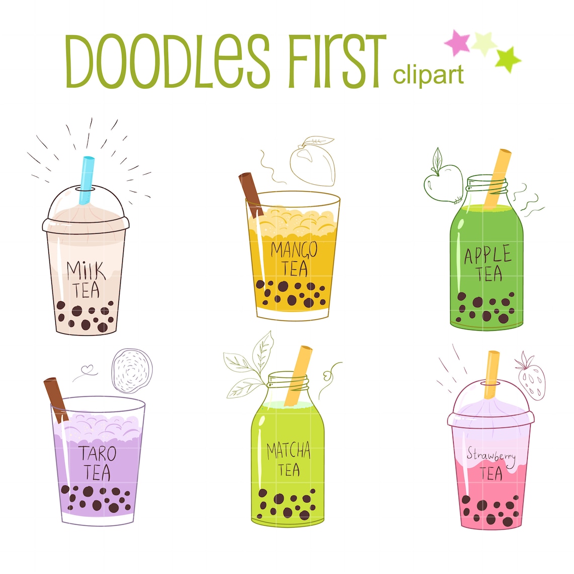 Bubble Tea Doodle Digital Clip Art for Scrapbooking Card - Etsy UK
