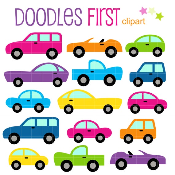 Items similar to Colorful Tiny Cars Clip Art for Scrapbooking Card ...