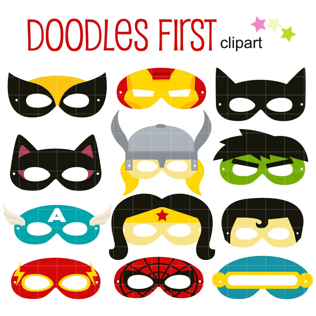 Superheroes Party Mask Digital Clip Art for Scrapbooking, Cutting ...