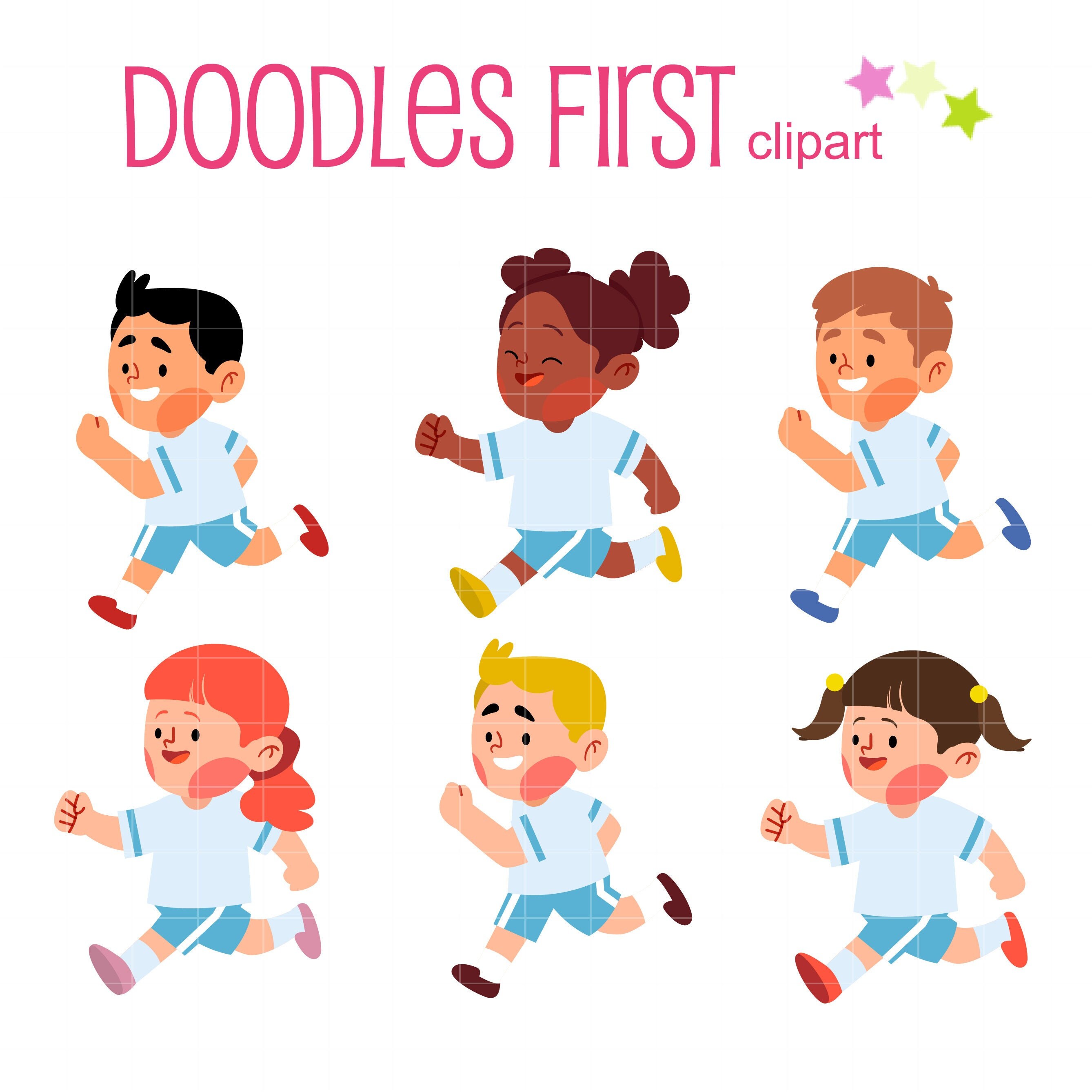 Running Kids Set Clip Art for Scrapbooking Card Making Cupcake Toppers ...