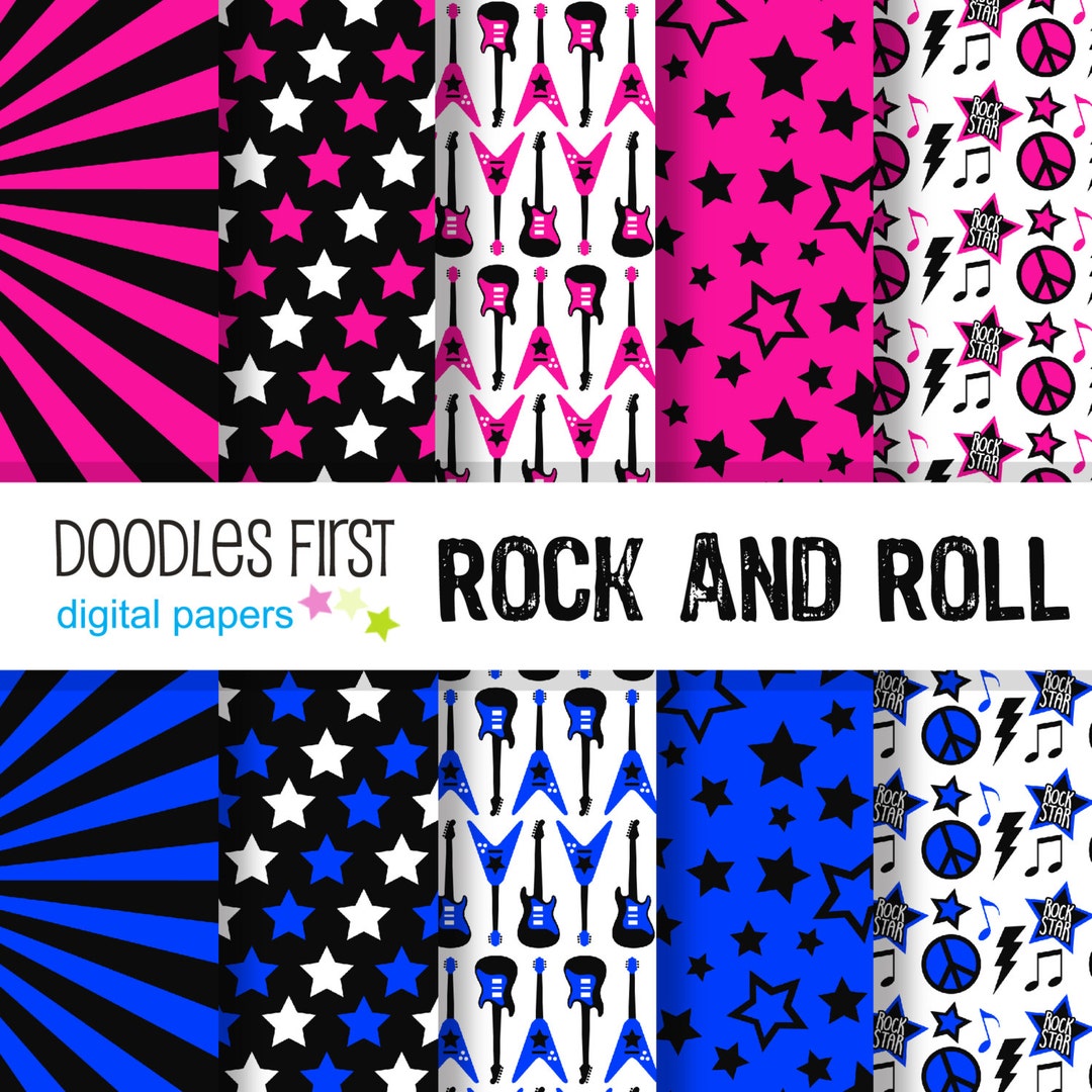 Rock and Roll Digital Paper Pack: Scrapbooking, Sublimation (10 ...