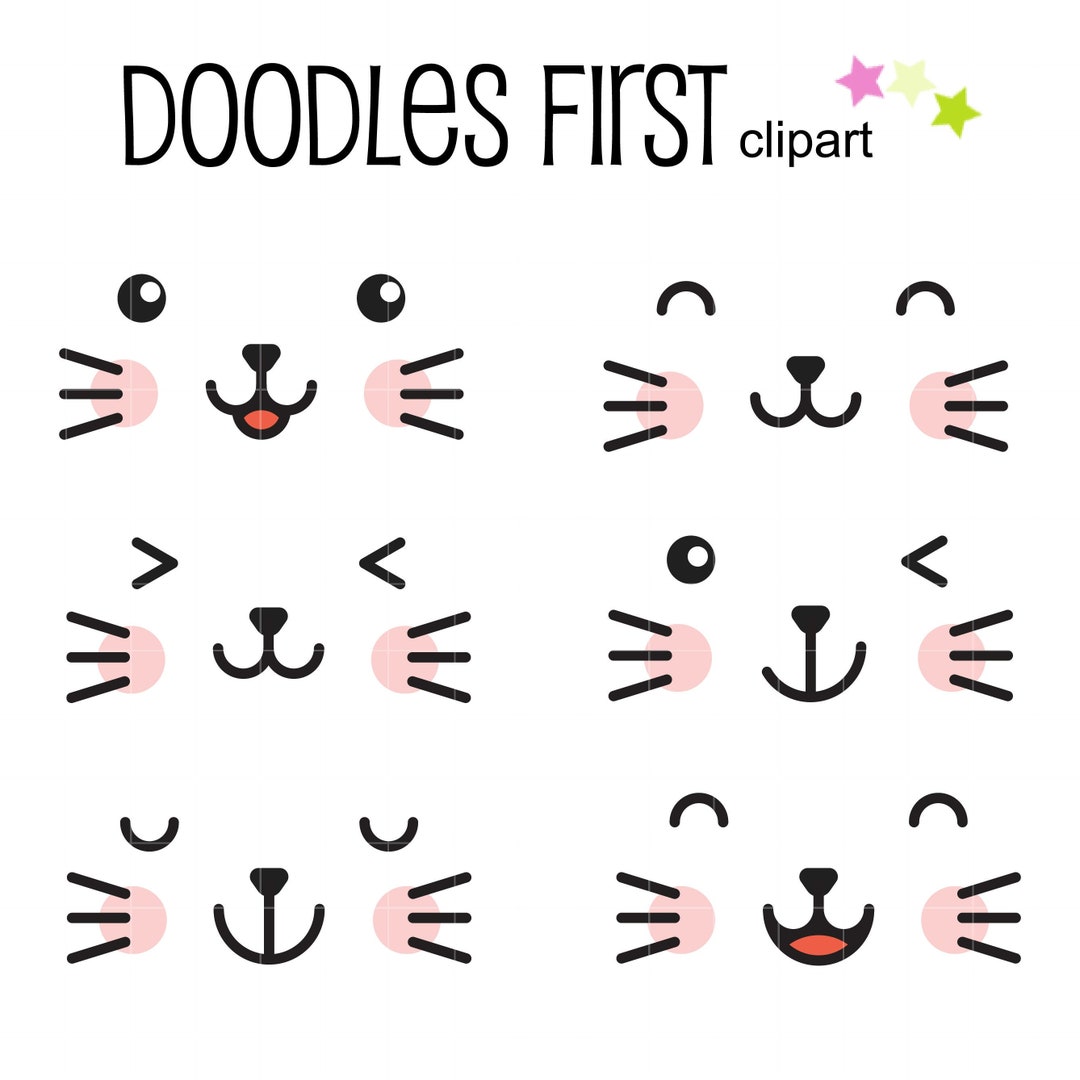 Kawaii Cat Face Set Digital Clip Art for Scrapbooking Card Making ...