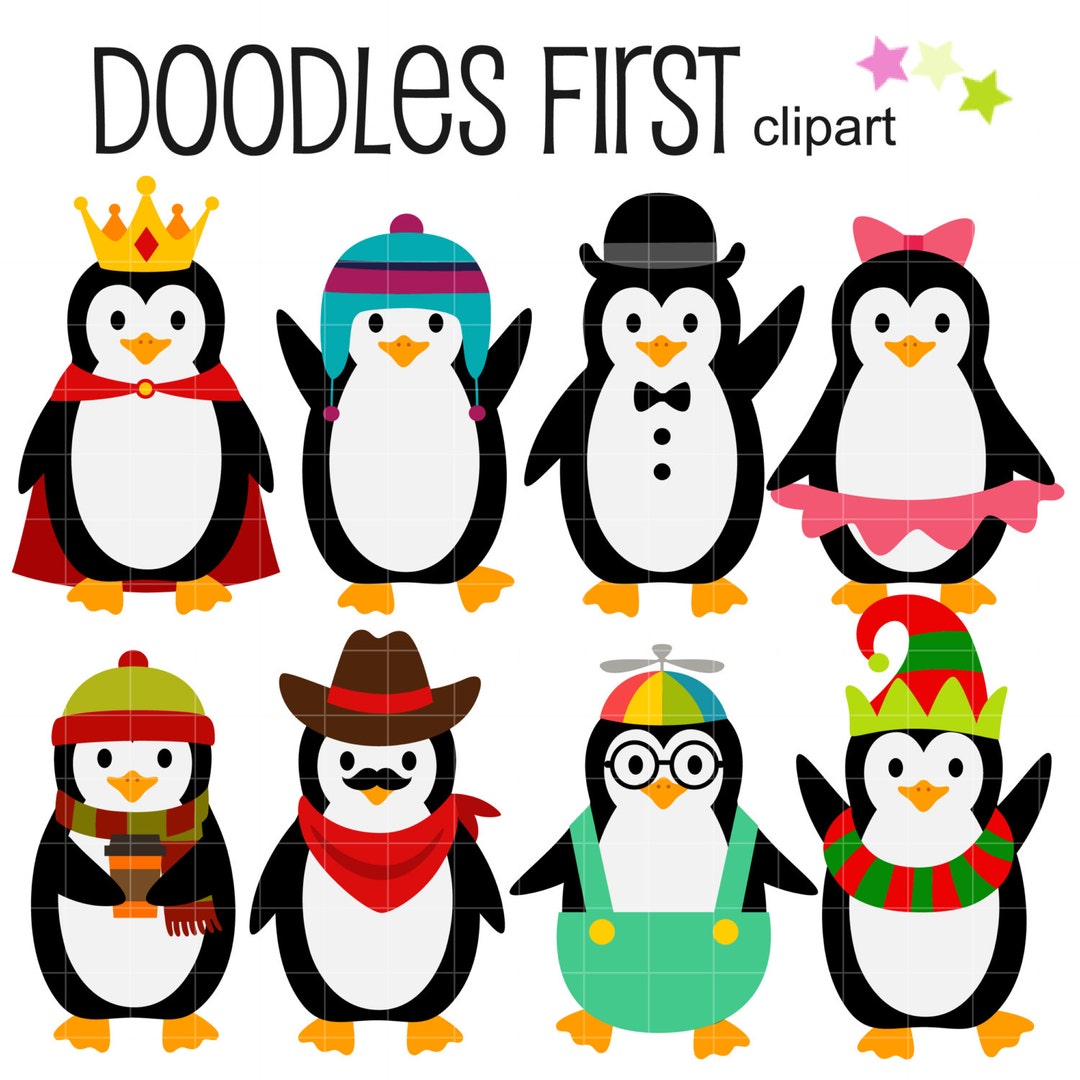 Dress up Penguins Clip Art for Scrapbooking Card Making Cupcake Toppers ...