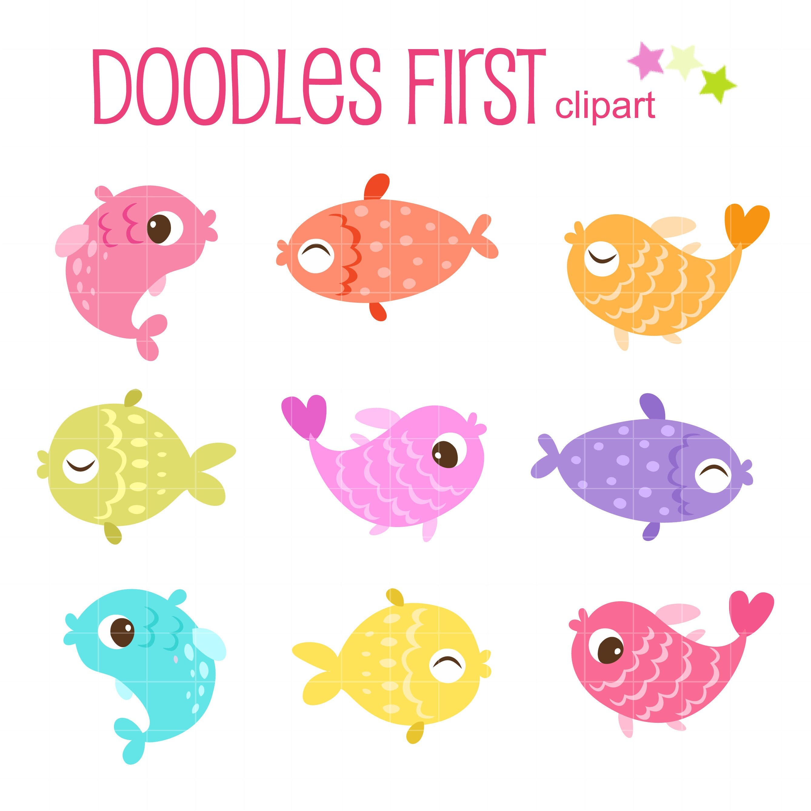 Colorful Doodle Fish Digital Clip Art for Scrapbooking Card | Etsy