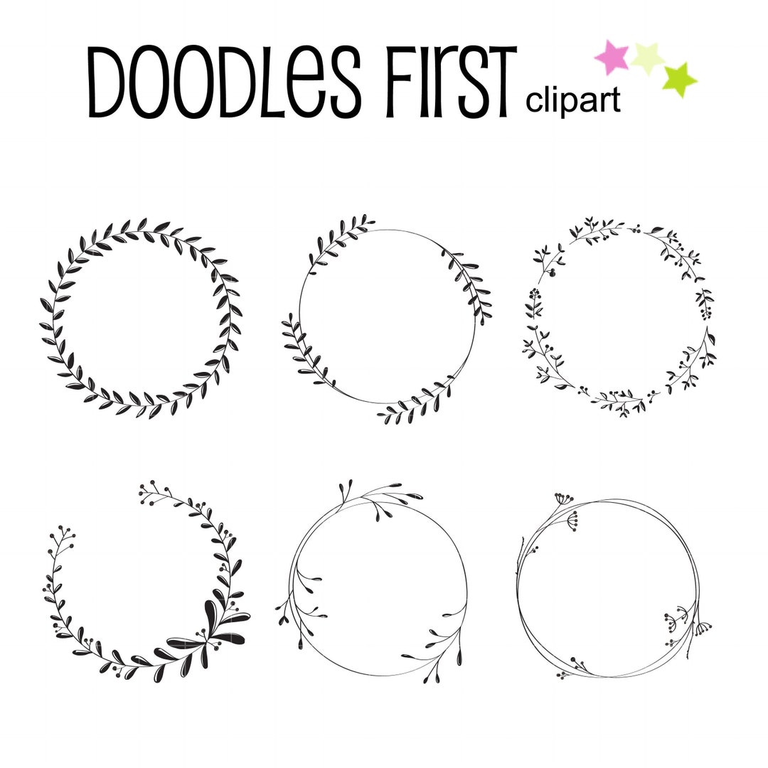 Doodle Floral Round Frame Digital Clip Art for Scrapbooking Card Making ...