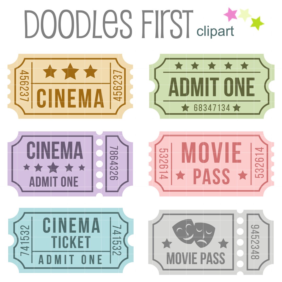 Cinema Tickets Digital Clip Art for Scrapbooking Card Making Cupcake ...