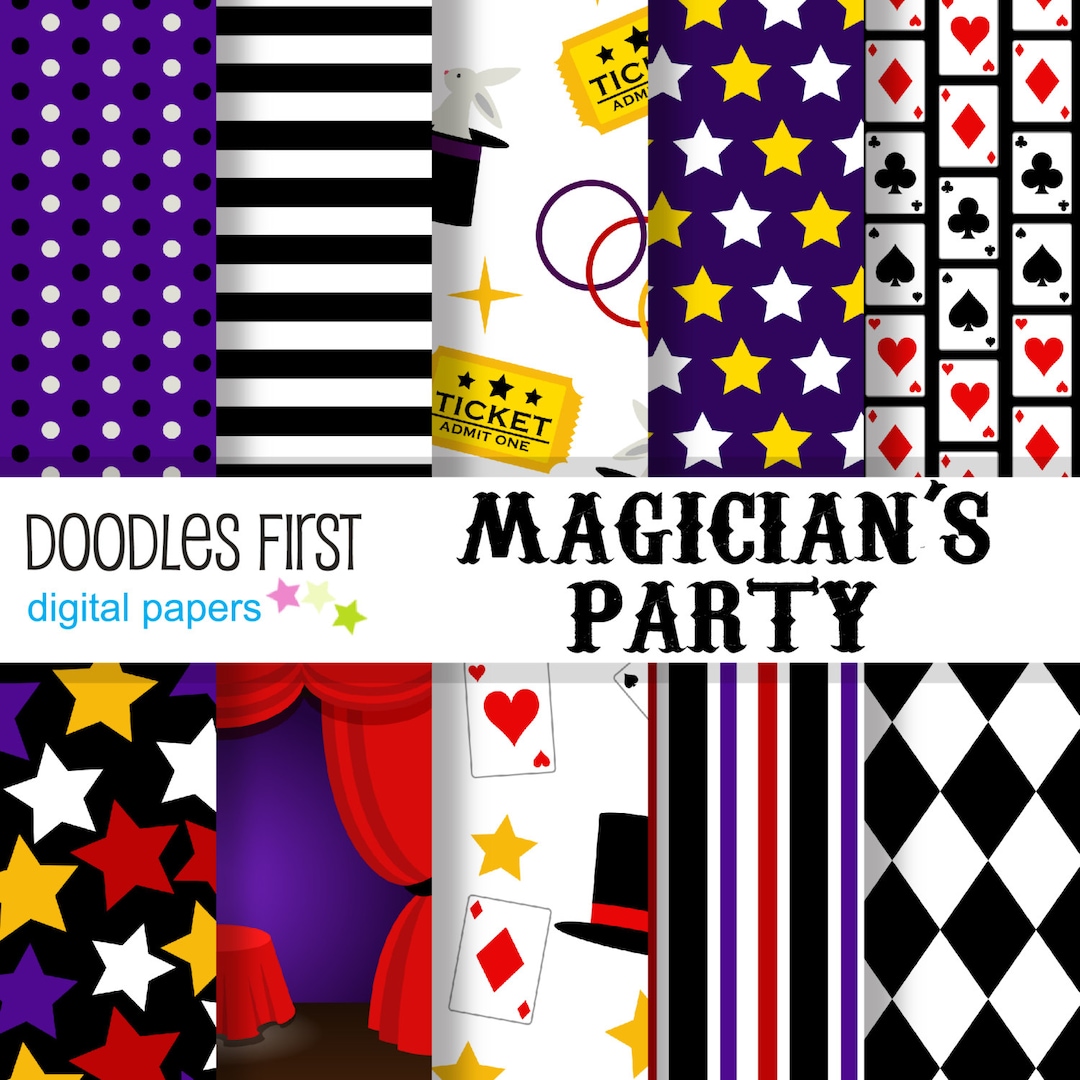 Magician's Party Digital Paper Pack Includes 10 for Scrapbooking Paper ...