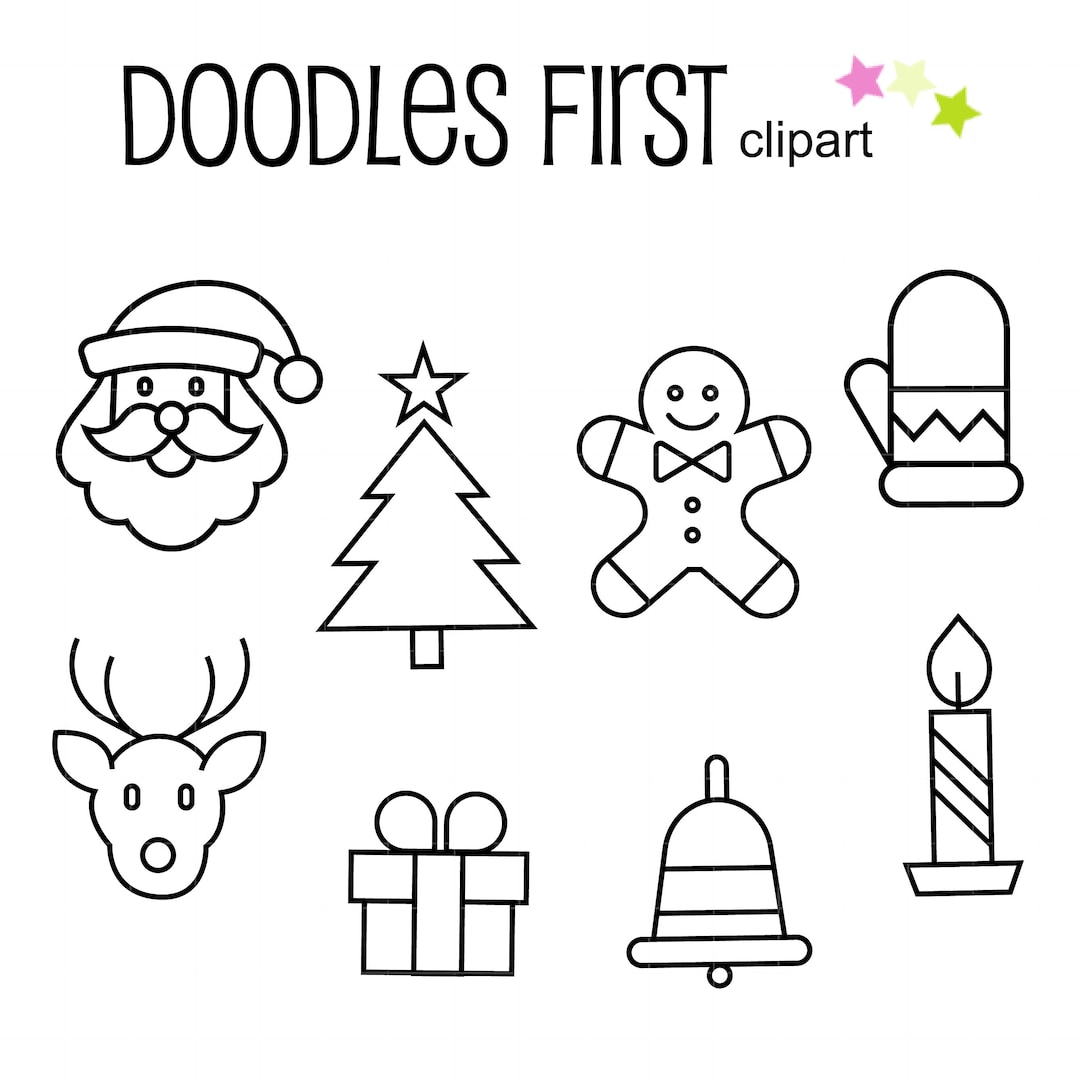 Outline Christmas Characters Digital Clip Art for Scrapbooking Card ...