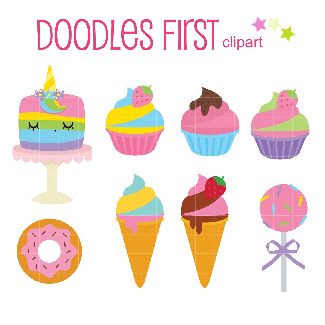 Unicorn Sweet Dessert Clip Art for Scrapbooking Card Making Cupcake ...