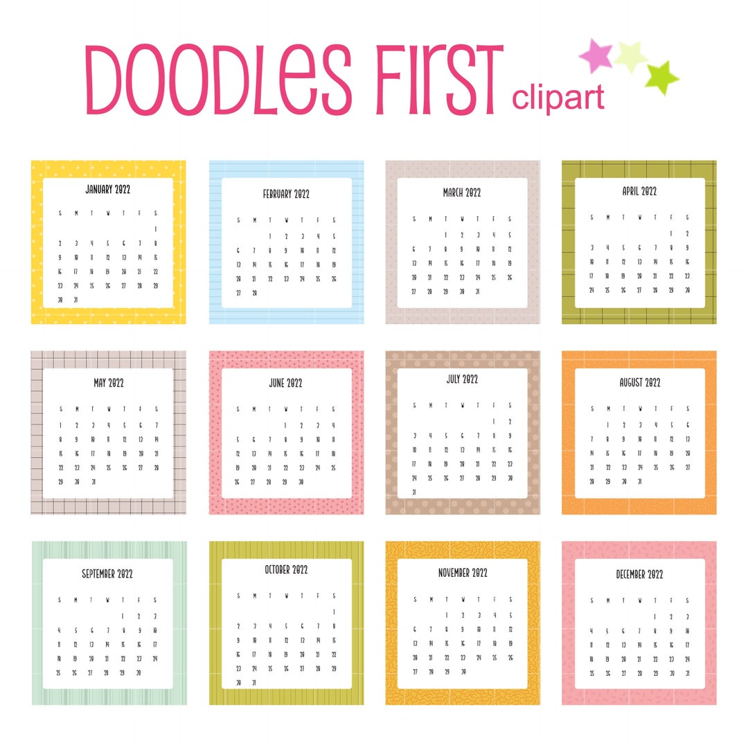 Pastel 2022 Calendar Digital Clip Art for Scrapbooking Card Making ...