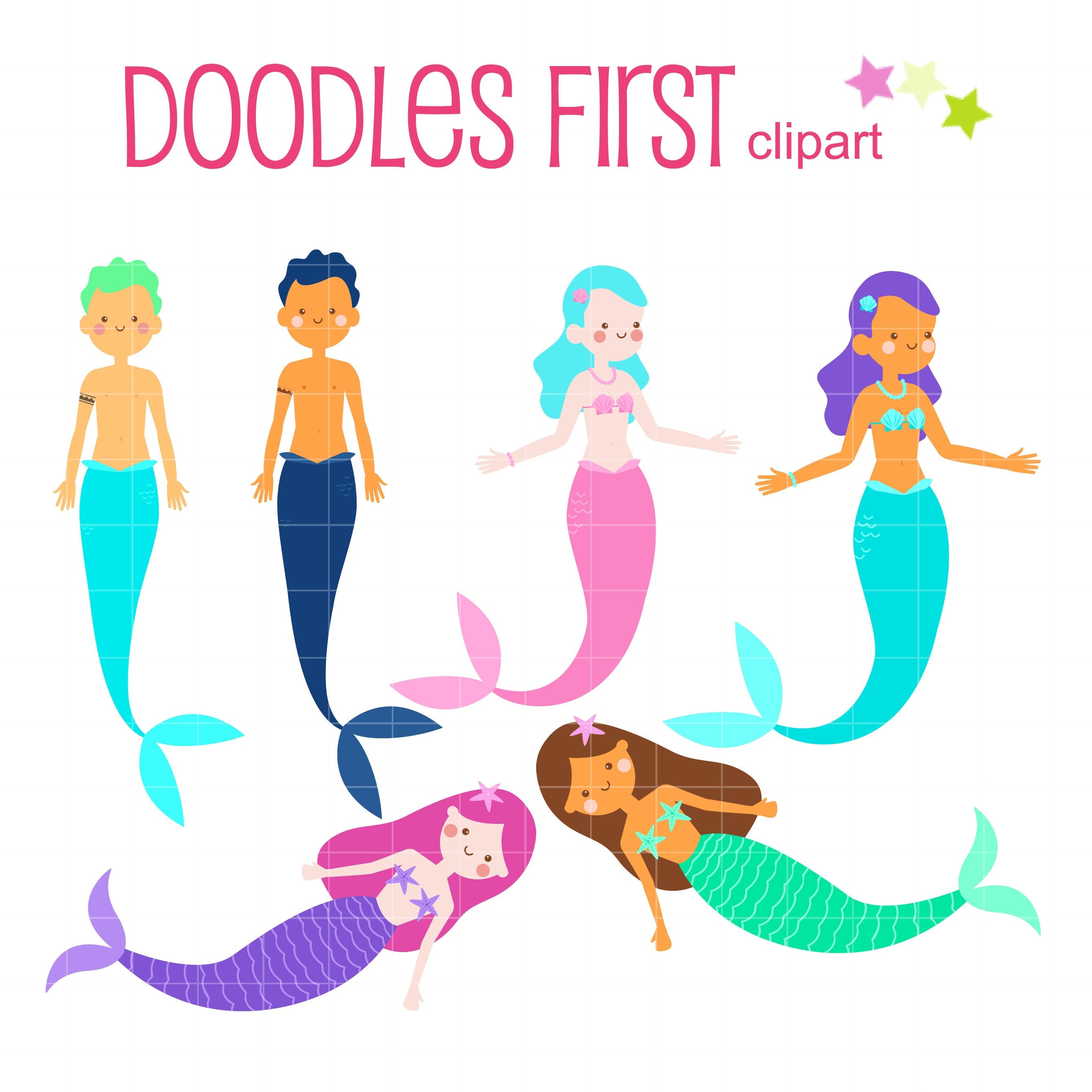 Mermaid and Merman Digital Clip Art for Scrapbooking Card | Etsy